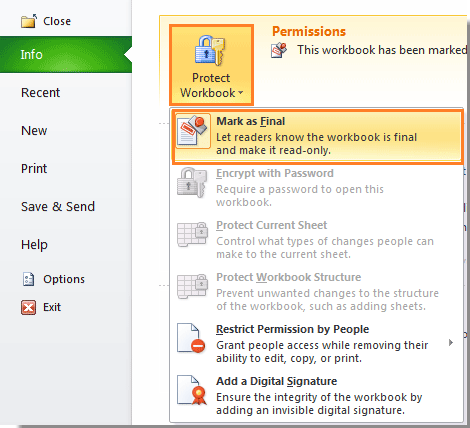 How to mark as final in Excel?