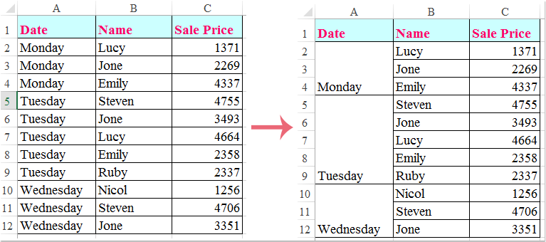 How To Quickly Merge Adjacent Rows With Same Data In Excel 
