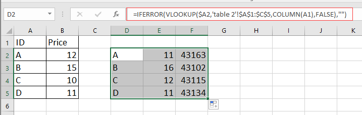 How to merge and update table from another table in Excel?