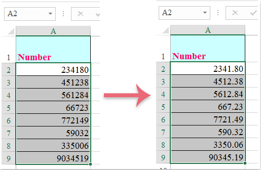How to move the decimal point to left in Excel?