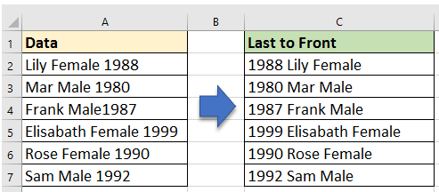 How to move last character to front of a cell or another column in Excel?