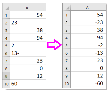 How to move minus sign from right to left/back to front in Excel?