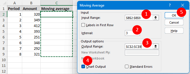 How to calculate moving/rolling average in Excel?