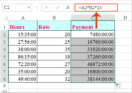 How to multiply hours and minutes by an hourly rate in Excel?