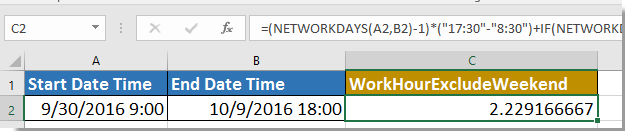 How To Calculate Net Work Hours Between Two Dates Excluding Weekends Or