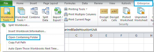 How to open containing folder of current workbook in Microsoft Excel?