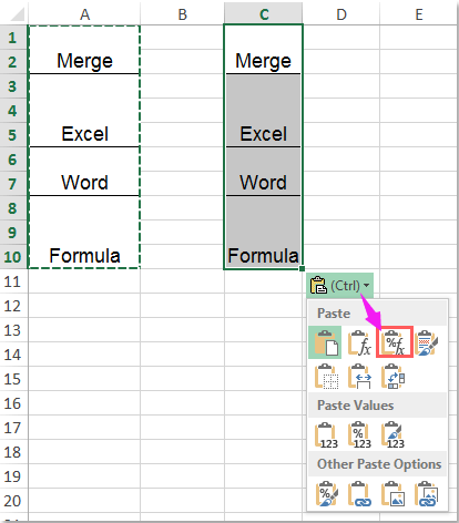 How to copy and paste merged cells to single cells in Excel?