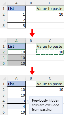 Paste one or multiple values to visible cells only in Excel