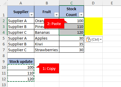 Paste one or multiple values to visible cells only in Excel
