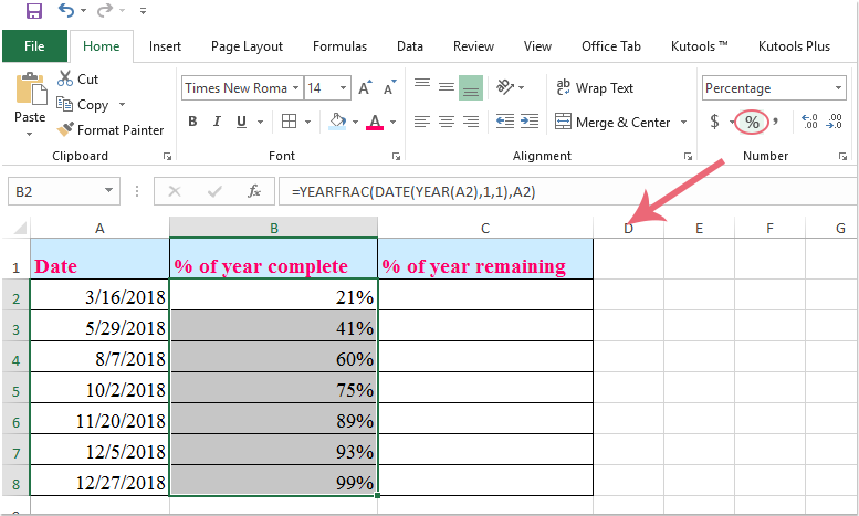 How To Calculate The Percentage Of Year Or Month Passed In Excel 