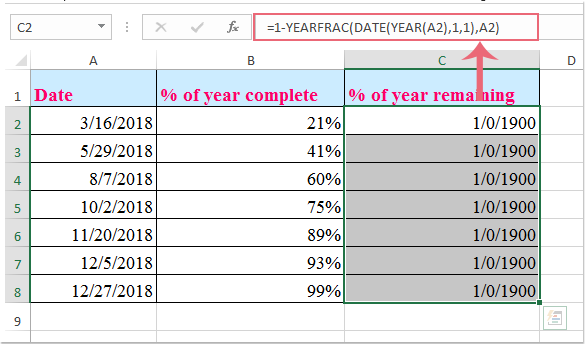 How to calculate the percentage of year or month passed in Excel?