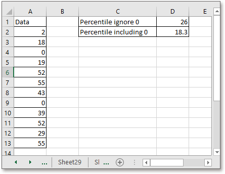 How to quickly calculate percentile or quartile ignore zeros in Excel?