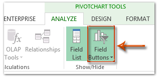 ¿Cómo mostrar u ocultar los botones archivados en el gráfico dinámico en Excel?