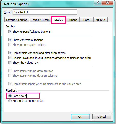 How to sort field list in pivot table?