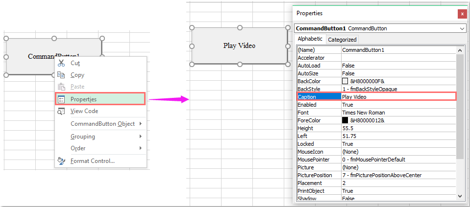 How to play video file from Excel worksheet?