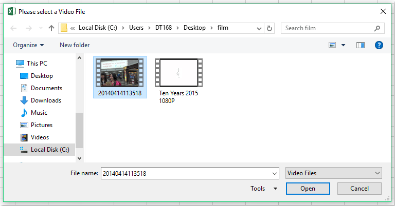 How to play video file from Excel worksheet?
