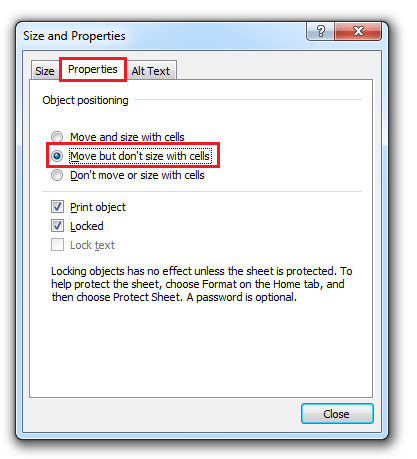 How to prevent resizing chart when resizing rows and columns in Excel?