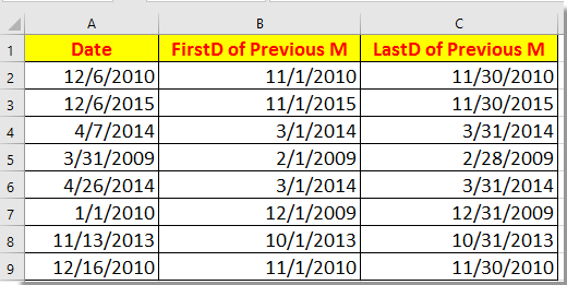 How To Show First Or Last Day Of Previous Month Based On Given Date In 