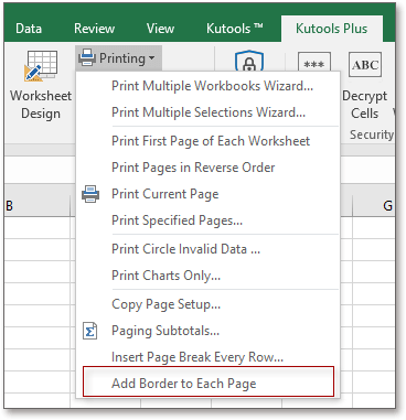 How to print borders around each page in Excel?
