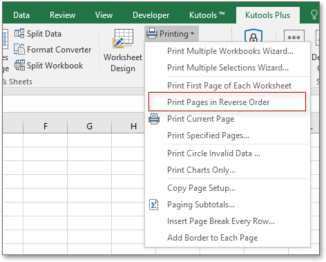 How to print last page first in Excel?