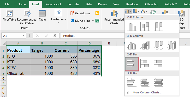 How to create progress bar chart in Excel?