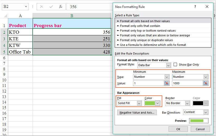 How to create progress bar chart in Excel?