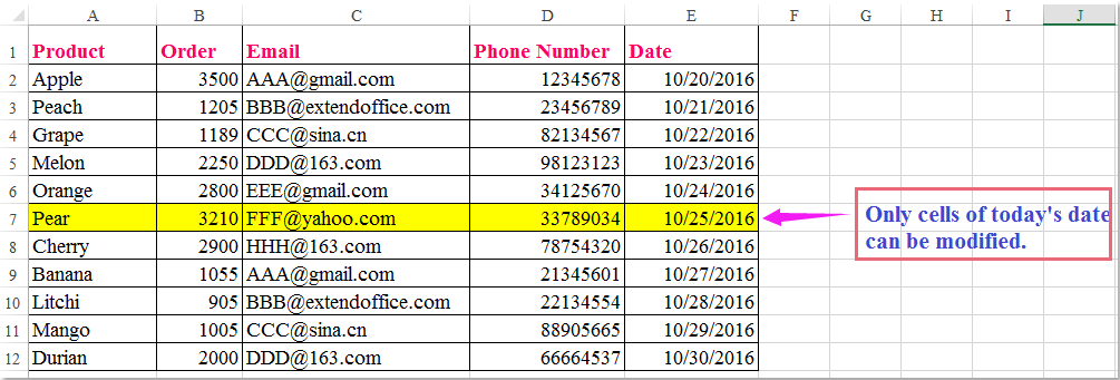 How to protect cells based on date in Excel?