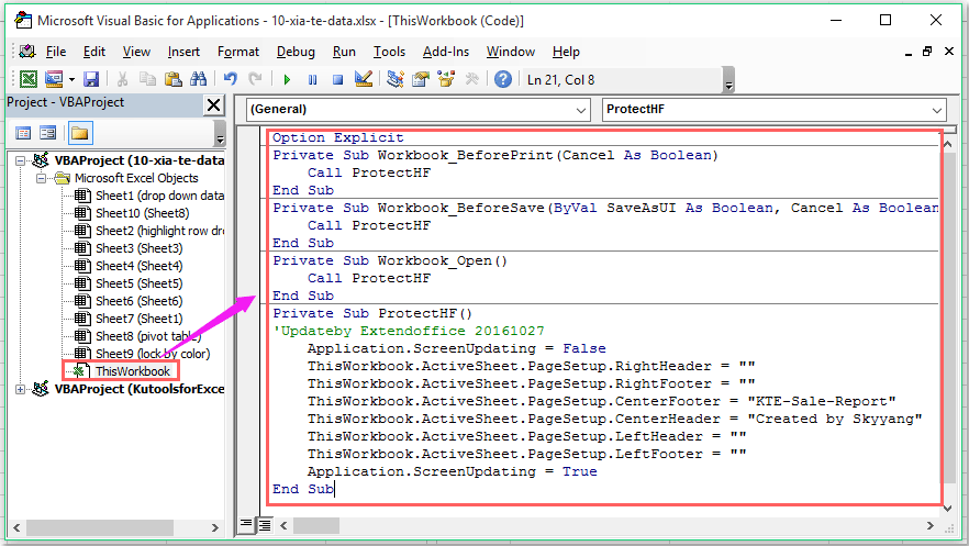 How to protect header and footer in Excel?