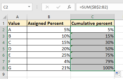 How to generate random value based on assigned probability in Excel?