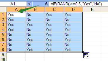 How to generate random Yes or No in Excel?
