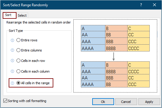 How to randomly sort cells in a column or range in Excel