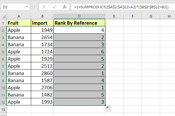 How to rank data with multiple references in Excel?