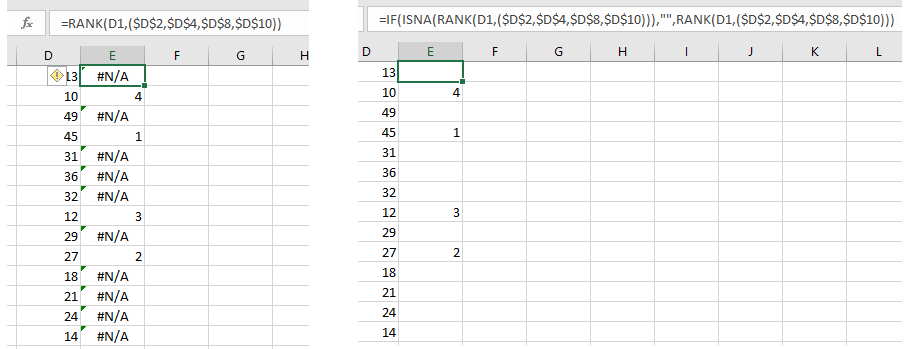 How to quickly rank non-continuous range in Excel?