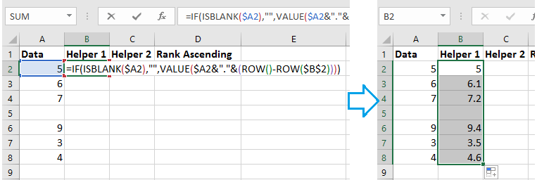 How to easily rank numbers skip blank cells in Excel?