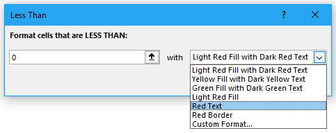 How to format the cell value red if negative and green if positive in ...