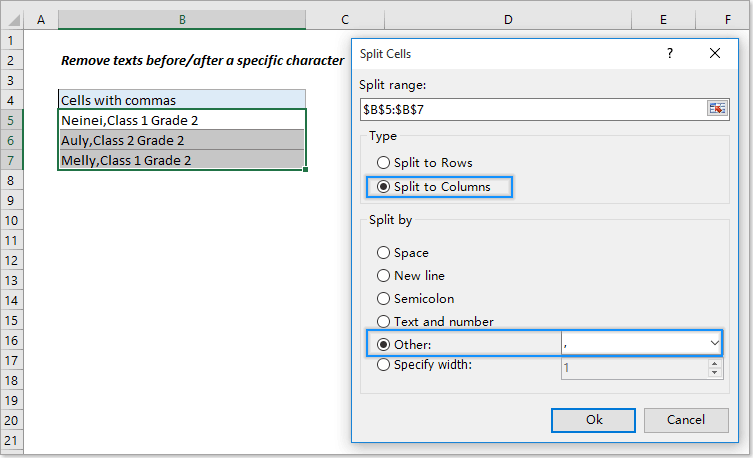 How to remove texts before or after a specific character from cells in ...