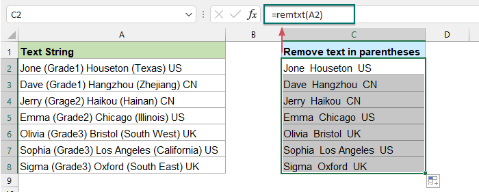 Excel remove characters, words, numbers from text strings