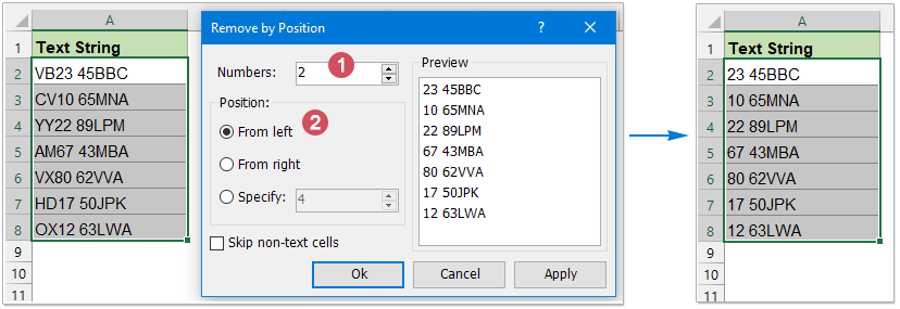 Excel remove characters, words, numbers from text strings