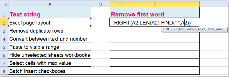 How To Remove First Last Word From Text String In Cell 