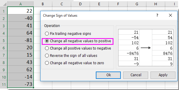 Remove leading minus sign from numbers in Excel - 3 simple methods