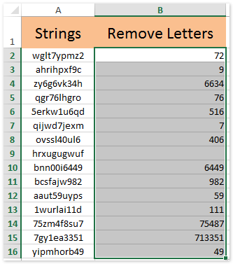 How to remove letters from strings/numbers/cells in Excel?
