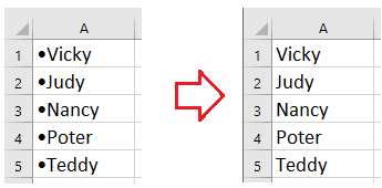 How to quickly remove all numberings or bullet points from an Excel column?