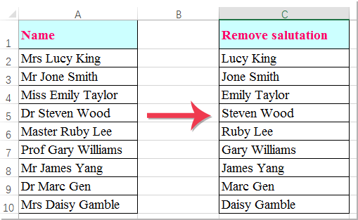 How to remove salutations from names cells in Excel?