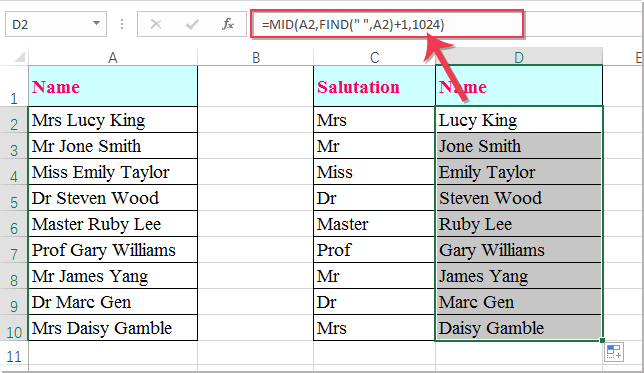 How to remove salutations from names cells in Excel?