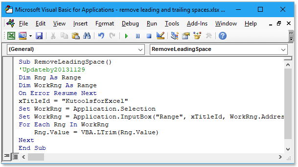 How to remove leading and trailing spaces in Excel cells?
