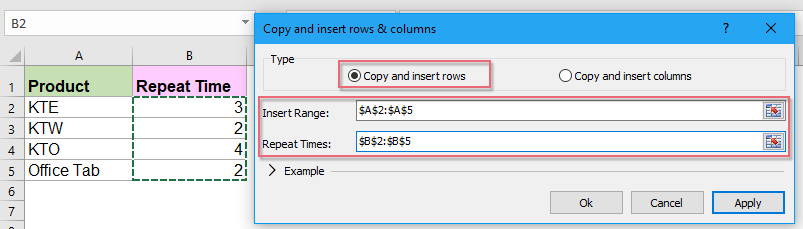 How to repeat cell value x times in Excel?