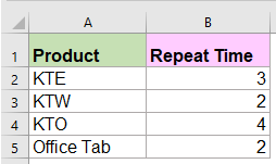 How to repeat cell value x times in Excel?