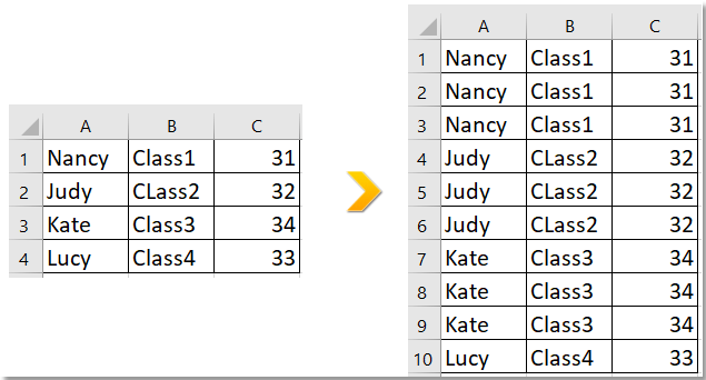 How to repeat rows a specified number of times based on another column ...
