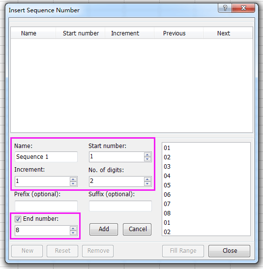 How to repeat a sequence of numbers in Excel?