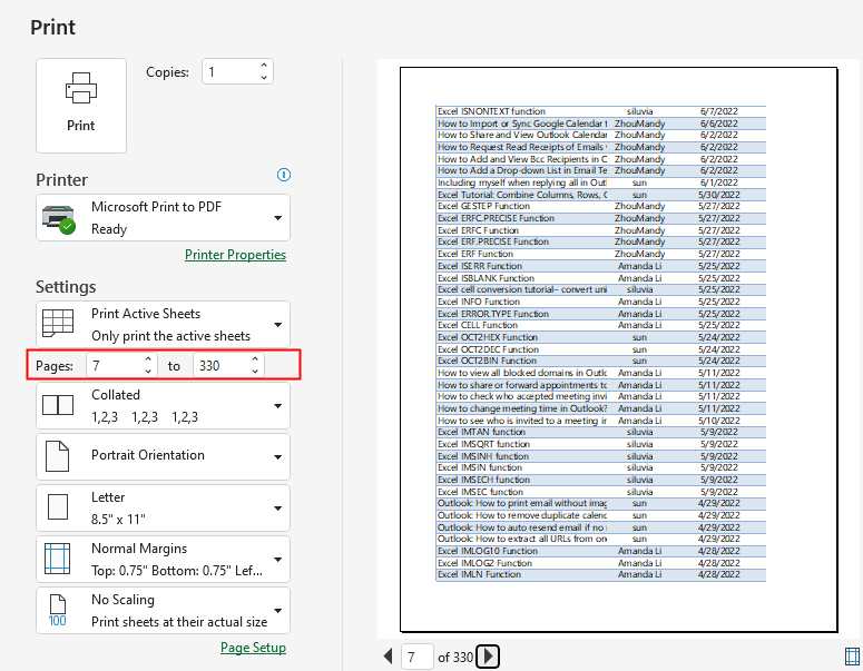 How to repeat title rows on top in certain pages when printing?